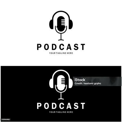 마이크와 이어폰 오디오 전파가 있는 팟캐스트 로고 스튜디오 토크쇼 채팅 정보 공유 인터뷰 멀티미디어 및 웹용 Dj에 대한 스톡