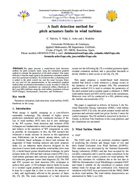 pdf a fault detection method for pitch actuators faults in wind turbines