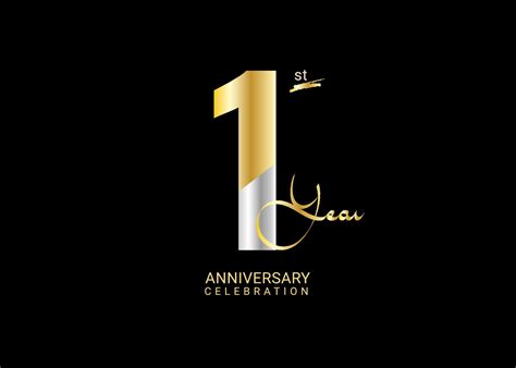 1 Years Anniversary Celebration gold and silver Vector Template, 1 ...