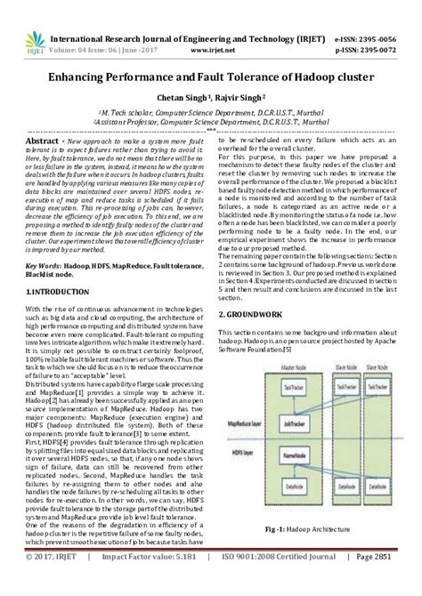 pdf enhancing performance and fault tolerance of hadoop cluster