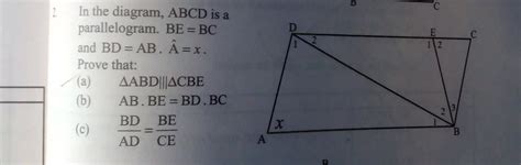SOLVED In The Diagram ABCD Is A Parallelogram BE BC And BD AB A X Prove That AABD