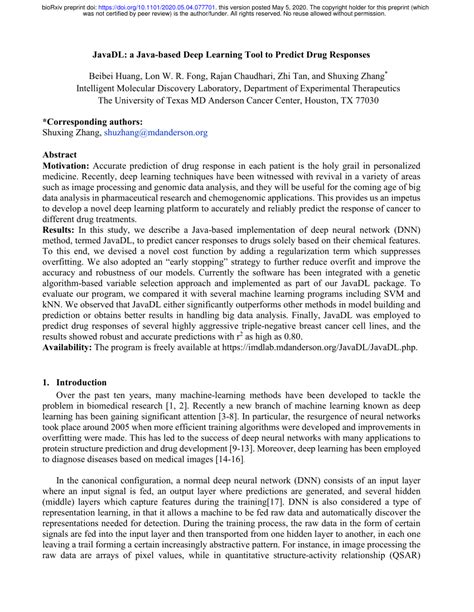 Pdf Javadl A Java Based Deep Learning Tool To Predict Drug Responses