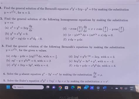 Solved Find The General Solution Of The Bernoulli Equation