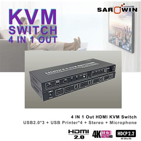 Kvm Switch 4 In 1 Out Usb203 Usb Printer4 Stereomicrophone Msb