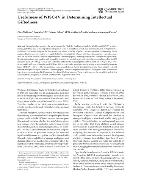 PDF Usefulness Of WISC IV In Determining Intellectual Giftedness