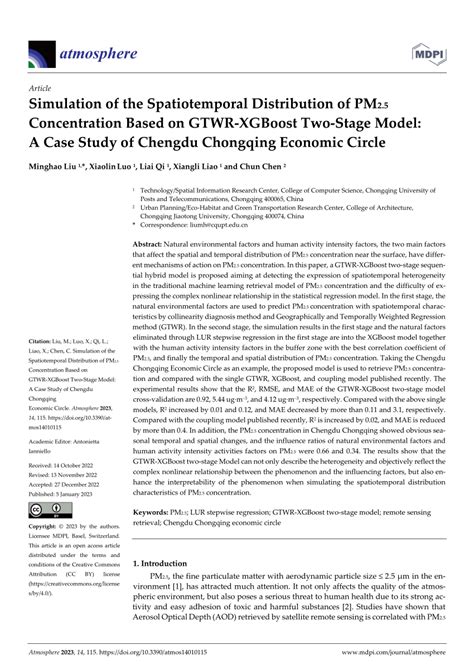 Pdf Simulation Of The Spatiotemporal Distribution Of Pm2 5 Concentration Based On Gtwr Xgboost