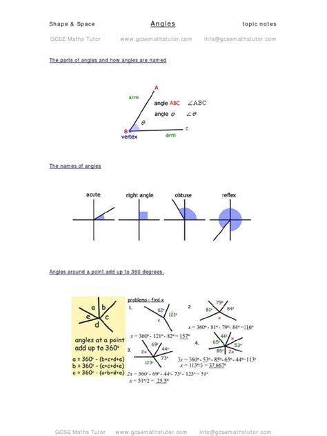 Angles Shape And Space Revision Notes From Gcse Maths Tutor Pdf
