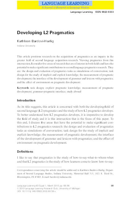 Pdf Language Learning Issn 0023 8333 Developing L2 Pragmatics