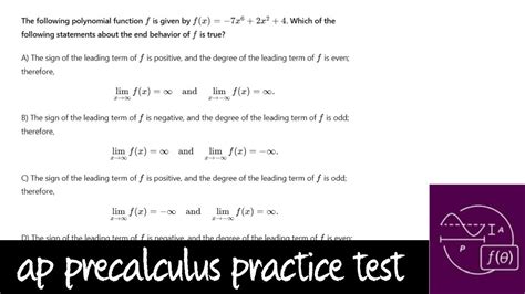 Ap Precalculus Practice Test Unit 1 Question 14 End Behavior Of A