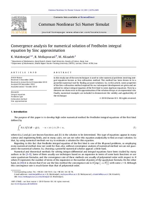 Pdf Convergence Analysis For Numerical Solution Of Fredholm Integral