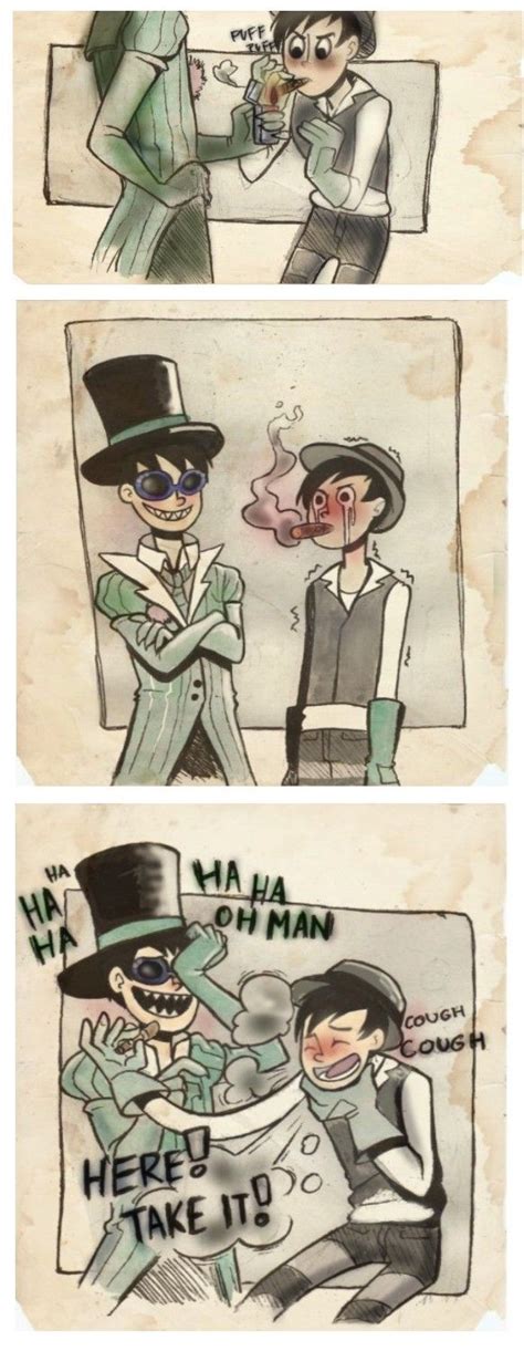 Two Cartoon Pictures With One Man In Top Hat And The Other Is Holding A