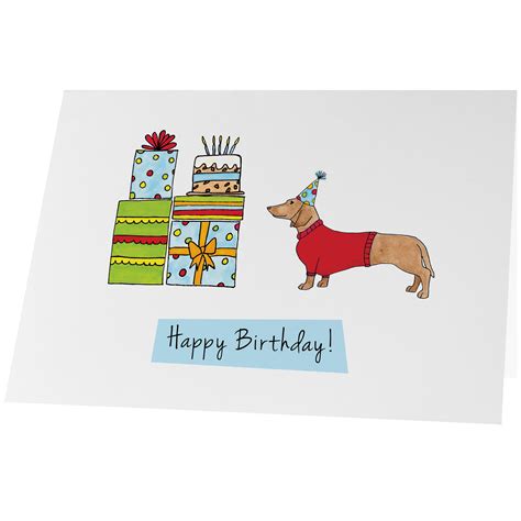 Sausage Dog Happy Birthday Card Dachshund Hand Illustrated By