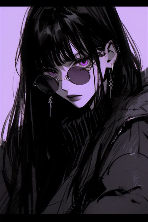 An Anime Girl In Purple With Sunglasses 36 Best Premium Graphics On