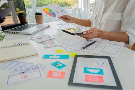 Premium Photo Creative Web Designer Planning Application And Developing Template Layout