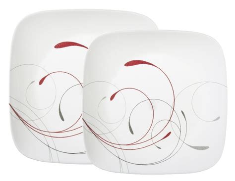 Corelle Splendor Square Dinner Or Lunch Plate Red Gray Scoll Romantic