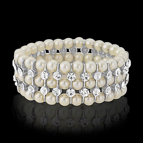 Pearl And Crystal Stretch Bracelet The Bridal Box