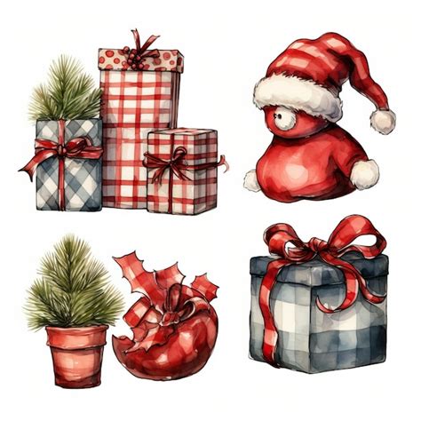 Premium Vector Set Of Christmas Assets Vector Watercolor White Backgr