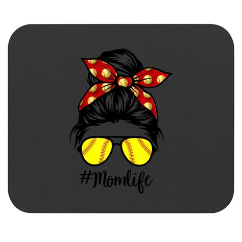 Softball Mom Messy Bun Hair Glasses Mothers Day Wo Mouse Pads Sold By