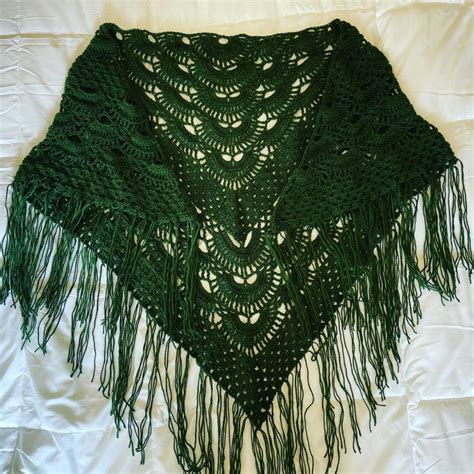 Emerald Green Virus Meets Granny Crochet Shawl With Fringe Unique