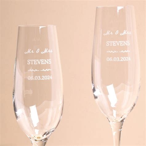 Set Of 2 Personalised Wedding Champagne Glasses Lisa Angel