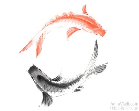 Two Koi Fish In A Circle Original Sumi E Painting Of Koi Etsy