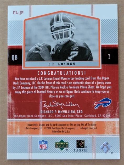 2004 Upper Deck Nfl Legends Future Nfl Legends Fl Jp J P Losman