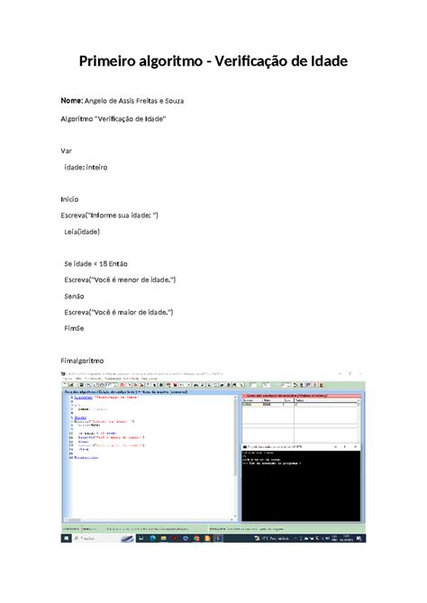 Portfólio Algoritmos e programação estruturada Primeiro algoritmo Verificação de Idade Nome