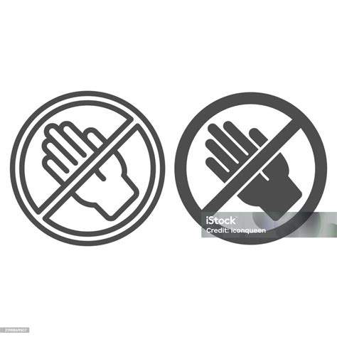 인간의 손바닥 손 금지 라인과 단색 아이콘 금지 요소 개념 벡터 그래픽 손 터치 흰색 배경에 금지된 기호 터치 모바일 또는 웹 디자인용 윤곽선 스타일 아이콘 0명에 대한