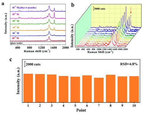 A Sers Spectra Of Different Concentrations Of Mb On The Composite Download Scientific Diagram