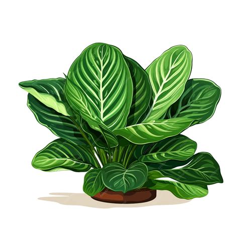손으로 그린 Calathea Orbifolia 만화 터 일러스트 클리파트 색 배경 프리미엄 벡터