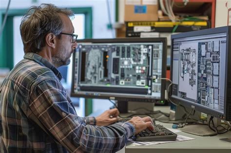 Premium Photo Engineer Working On A Computer With Two Displays