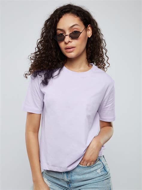 Buy Solids Lavender Women T Shirts