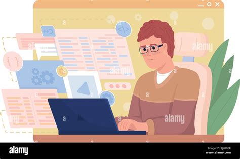software developer at work 2d vector isolated illustration stock vector