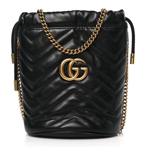 Gucci Calfskin Matelasse Mini Gg Marmont 20 Bucket Bag Black 1408103