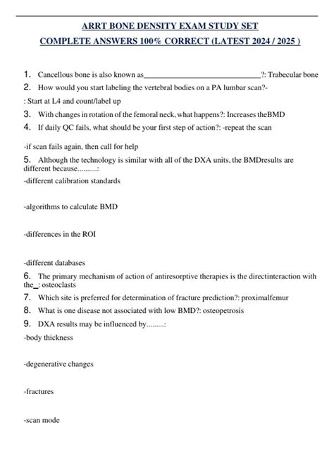 Arrt Bone Density Exam Study Set Complete Answers 100 Correct Latest
