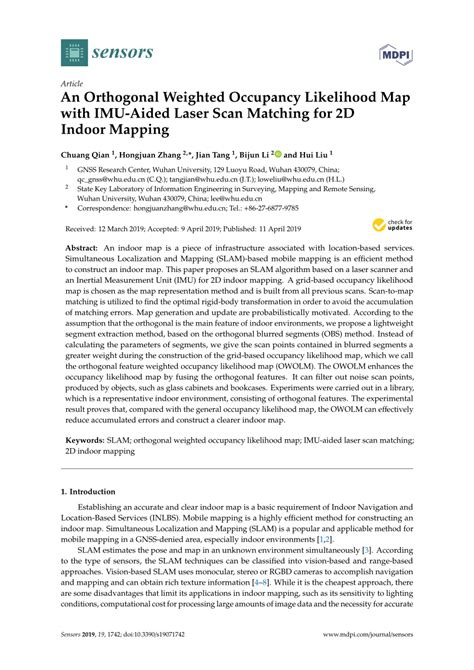 Pdf An Orthogonal Weighted Occupancy Likelihood Map With Imu Aided Laser Scan Matching For 2d