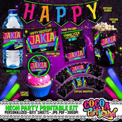 Neon Printable Party Kit Neon Party Kit Neon Party Printables Neon