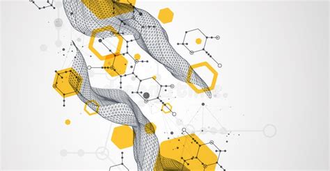Scientific And Technological Background Wireframe Wave With Hexagons Of Different Types On A