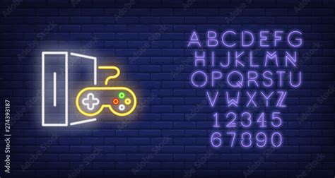 Game Console With Controller Neon Sign Video Game And Entertainment