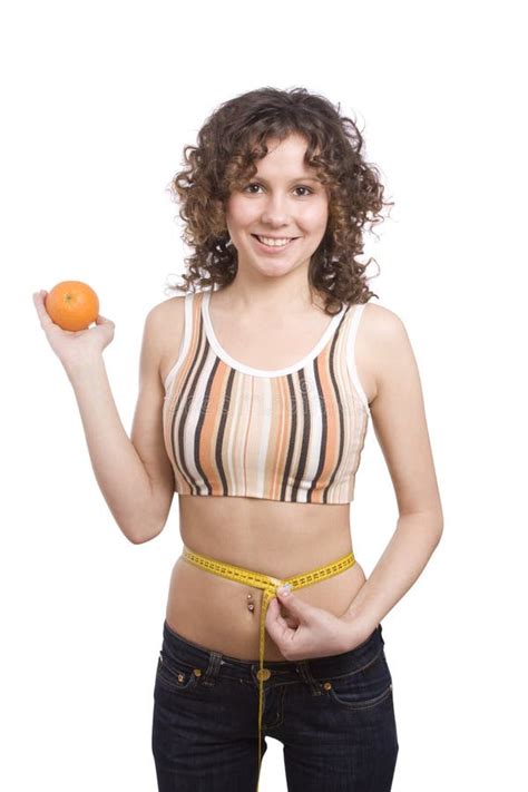 Smiling Fit Woman With Measure Tape And Orange Picture Image 9768084