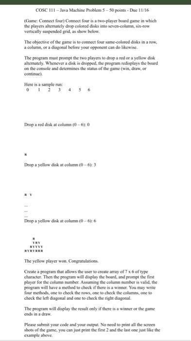 Solved Cosc 111− Java Machine Problem 5 50 Points Due