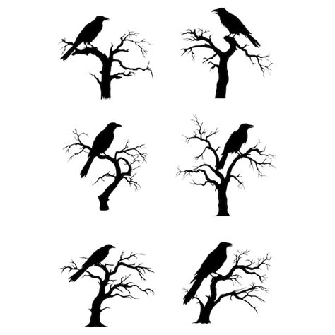 Premium Vector Silhouette Raven Bird Bare Tree Branches Entrance