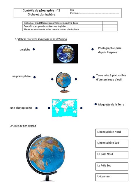 Contrôle de géographie n2 Globe et planisphère