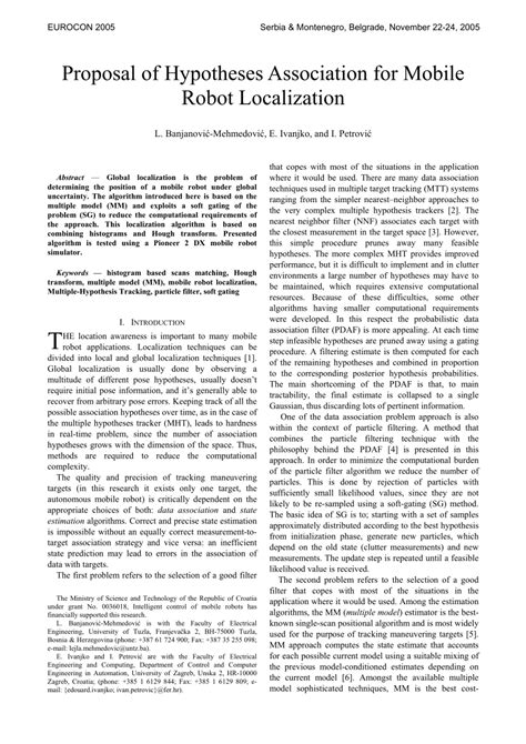 Pdf Proposal Of Hypotheses Association For Mobile Robot Localization