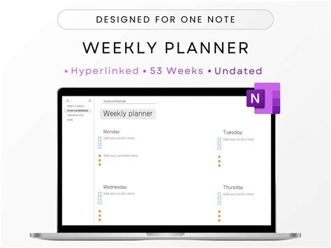 Onenote Template Onenote Planner Undated Weekly Planner Week Schedule Week Planning To Do S
