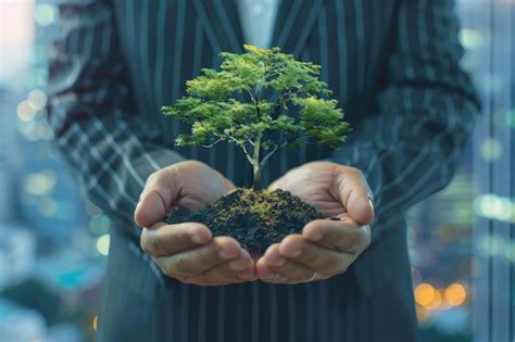 Premium Photo Csr Concept Businessman Holding Tree In City