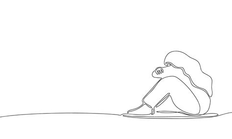 Une Ligne Femme Triste Continue Dessin Au Trait Dessiné à La Main