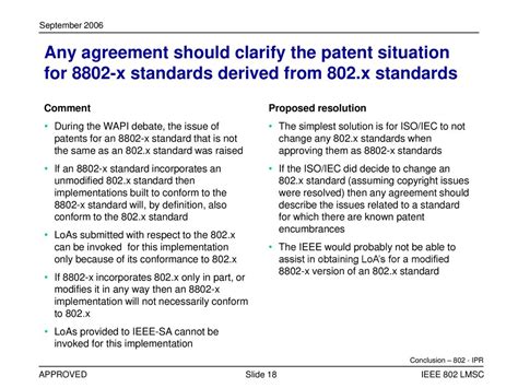 September 2006 September 2006 IEEE 802 LMSC recommendation to ISO/IEC ...