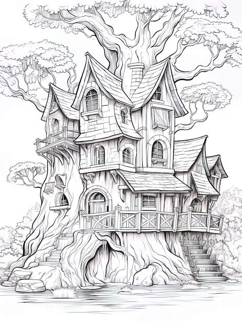 Premium AI Image A Drawing Of A House Made By A Tree