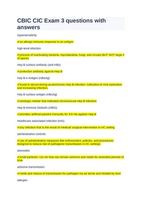 Cbic Cic Exam 3 Questions With Answers Exams Nursing Docsity